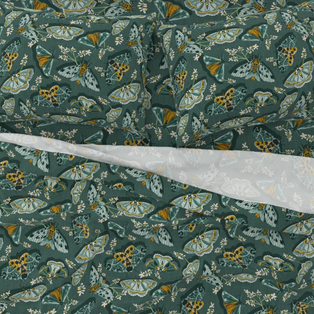 Teal Moths Sheets Gathering Moths by Heatherdutton Gold - Etsy