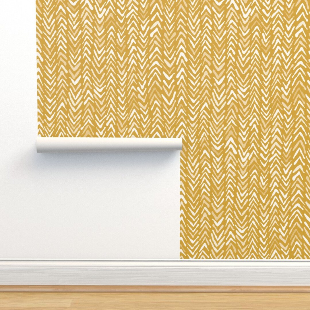 Boho Herringbone Non-pasted Wallpaper Mustard Stripe Modern - Textural ...