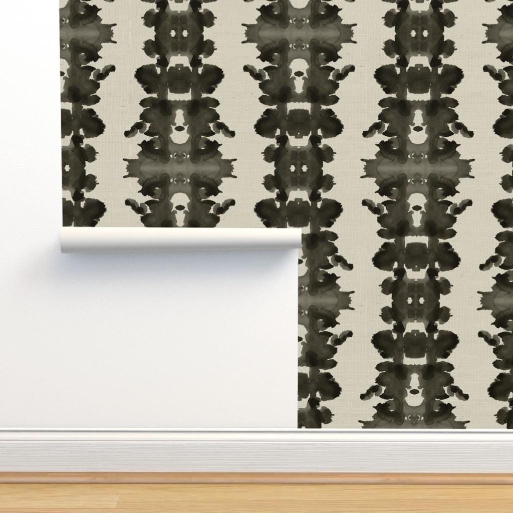 Black Ink Blot Textured Grasscloth Wallpaper - Abstract Paint Blob Ink ...