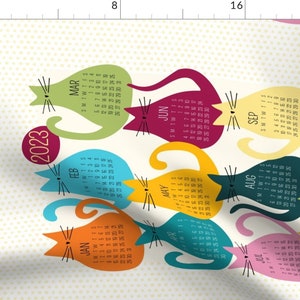 Retro Cats Tea Towel Bohemian Cat Calendar by Luciafontes - Etsy