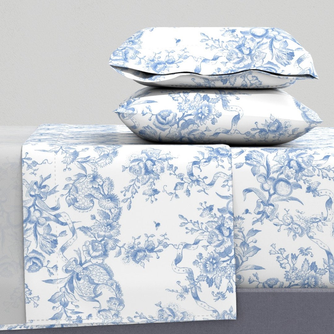 Blue Sheets Blueberry Toile by Lilyoake Toile Fruit Roses Bee Blueberry ...