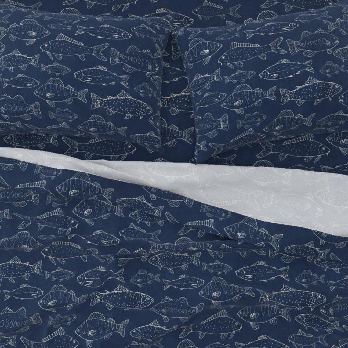 Fish Sheets - Freshwater Fish by Arthousewife - Navy Lake Fishing Carp ...