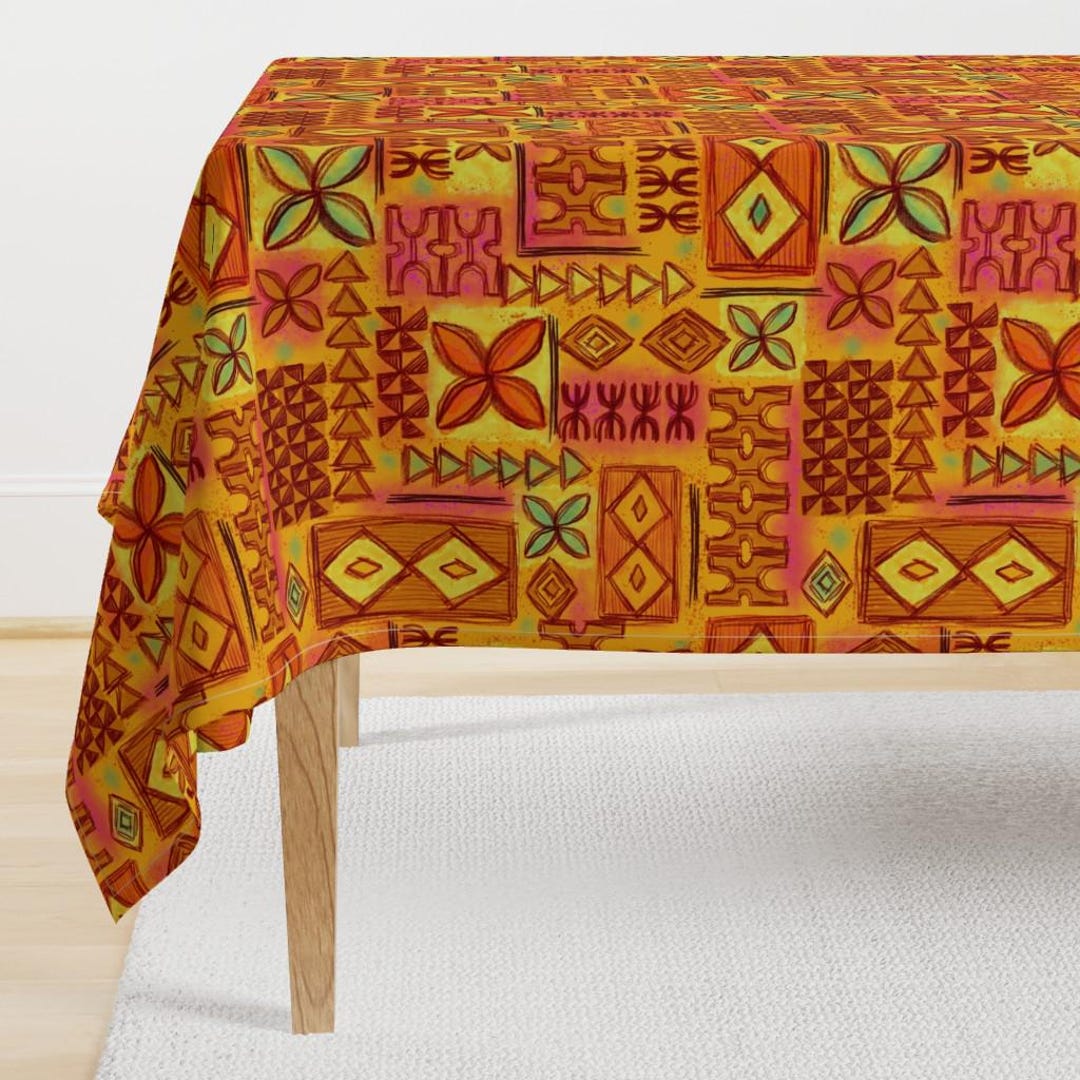 Mid Century Tablecloth - Tiki Tapa by Woodyworld - Polynesian Tiki Tapa ...
