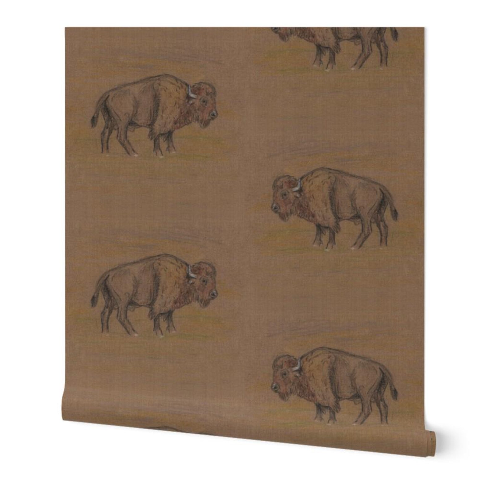 Rustic Western Non-pasted Wallpaper Monochrome Buffalo Bison - Bison or ...