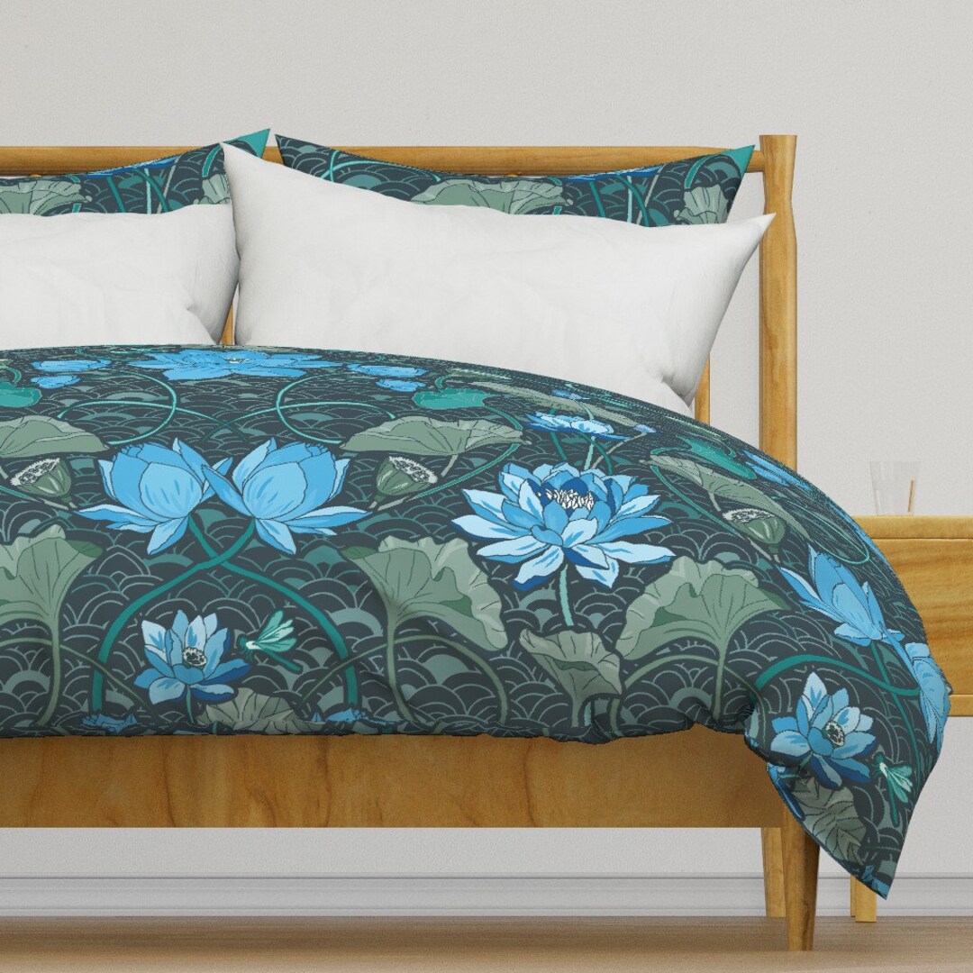 Blue Water Lilies Bedding Romantic Water Lilies by Design_dannick Art ...