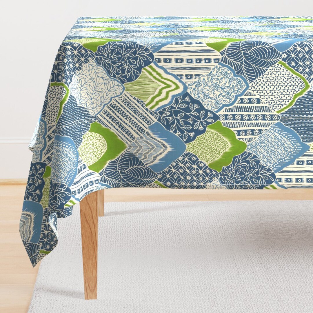 Folksy Tablecloth Indian Flame Stitch tealolive by Kate_rowley ...