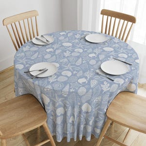 Nautical Seashell Tablecloth - Coastal Treasures by Kimsa - Coral ...