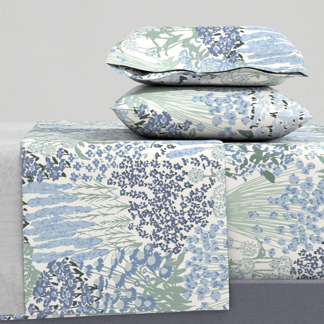 Botanical Meadow Sheets - Garden Bloom by Hufton_studio - Blue Flowers ...