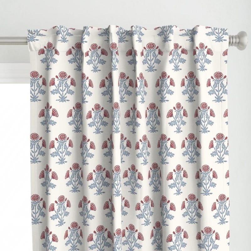 Block Print Curtains Blue - Etsy