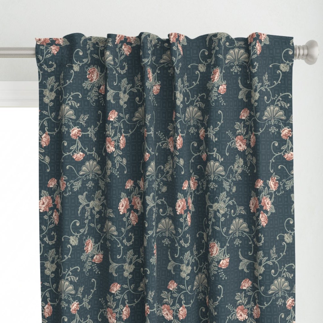 Antique Style Curtain Panel Rococo Roses Blue by Fernlesliestudio ...
