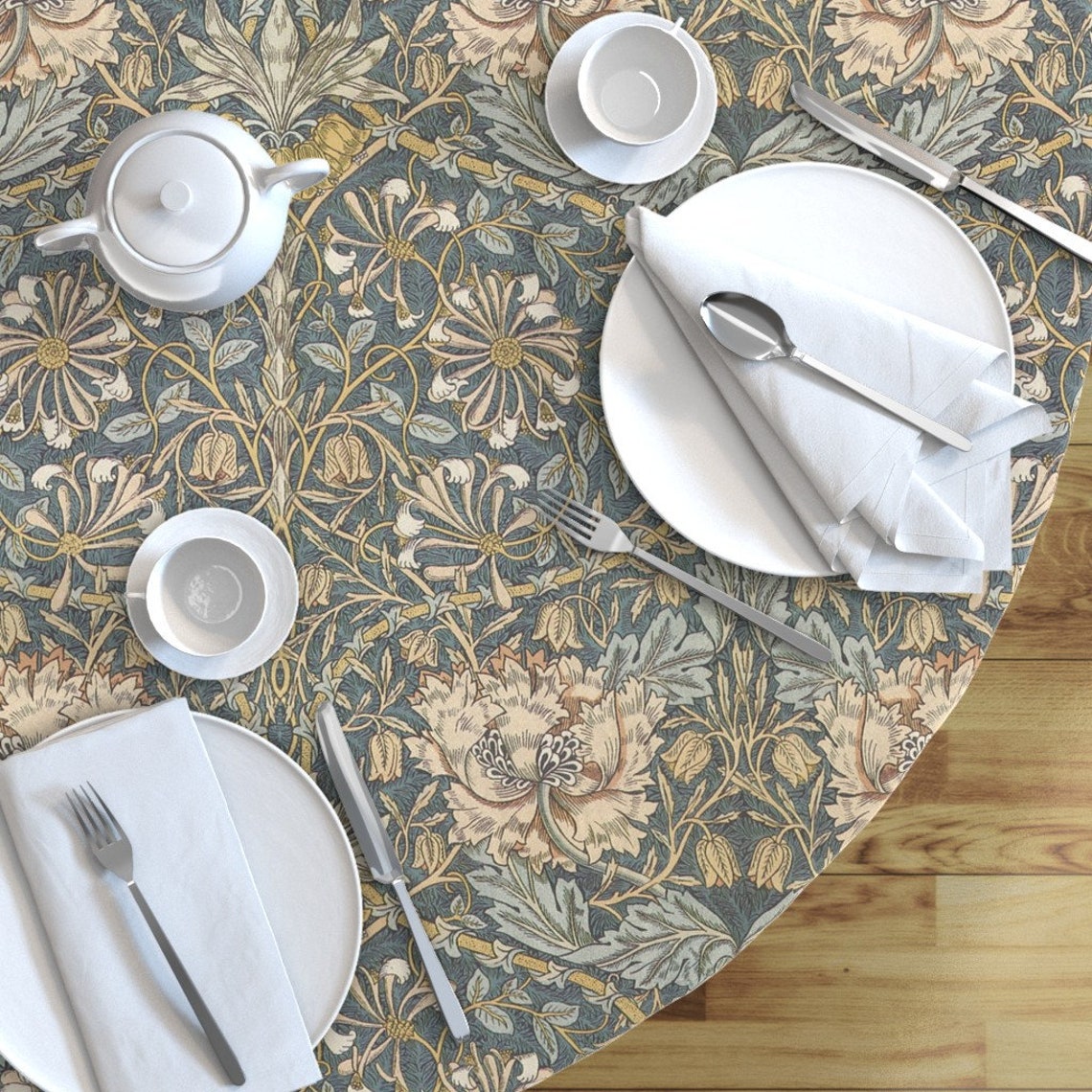Floral Damask Round Tablecloth Morris Honeysuckle by - Etsy