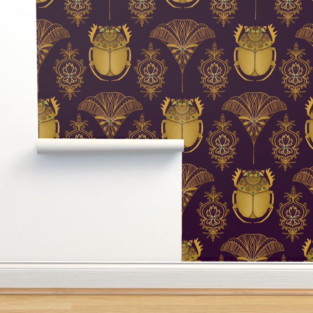 Egyptian Art Deco Non-pasted Wallpaper - Yellow Scarabs by Ella_frieda ...