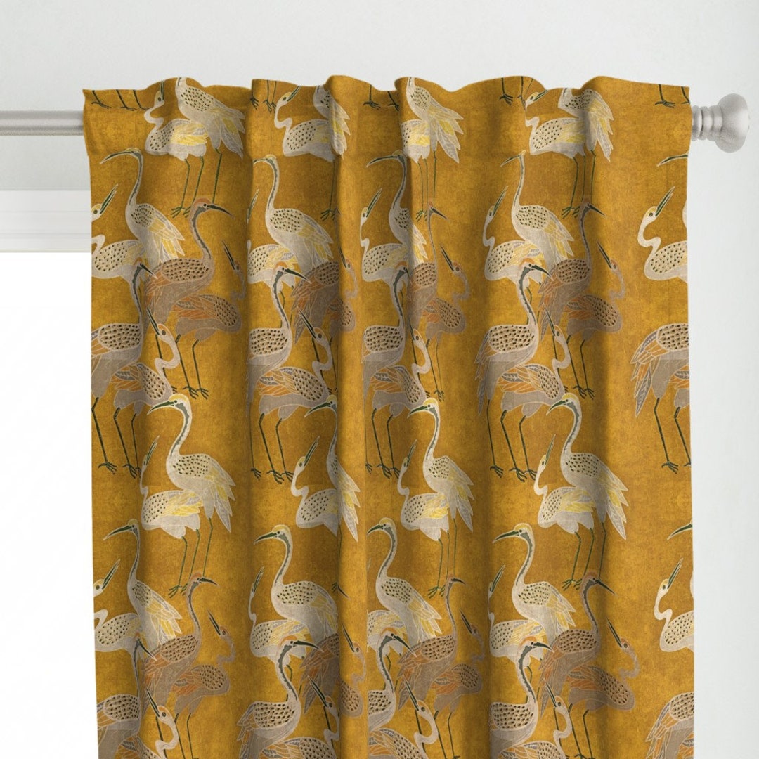 Elegant Cranes Curtain Panel Deco Cranes by Shellyturnerdesigns Mustard ...