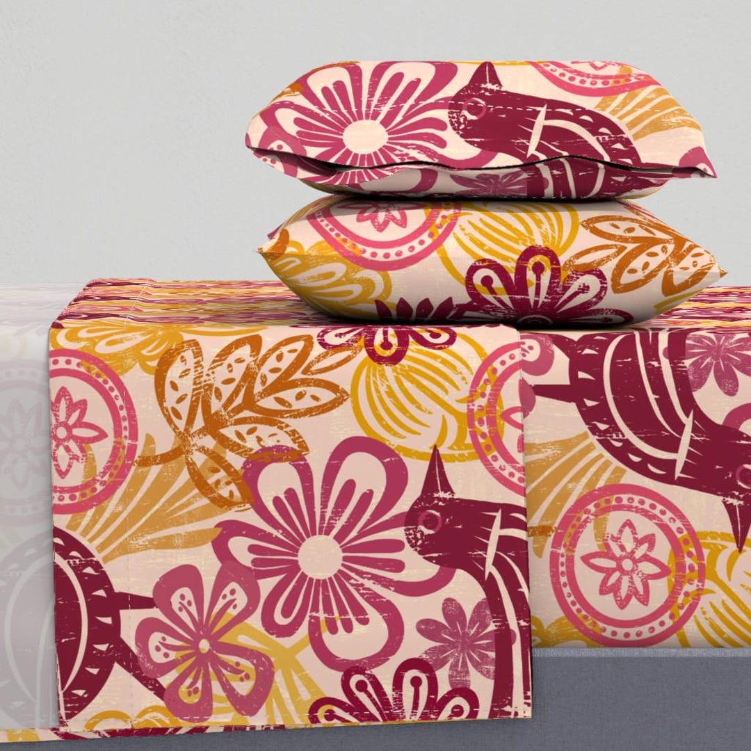 Tropical Floral Sheets - Polynesian Bird by Irisandclover - Retro Botanical Hawaii Bird Boho ...