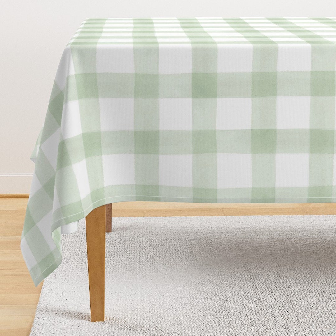 Sage Green Plaid Tablecloth Green Watercolor Check by - Etsy