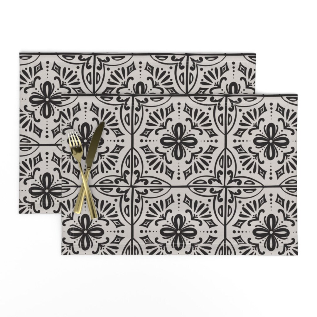 Traditional Tile Placemats set of 2 Sevilla Taupe & Black by ...