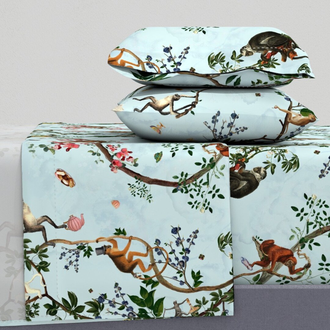 Monkey Chinoiserie Sheets Monkey World Blue by Fifikoussout Vintage ...
