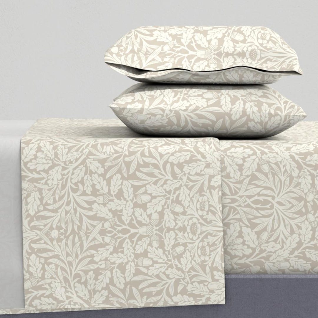 Vintage Neutral Sheets - Acorn William Morris by Salvagescapes - Damask ...