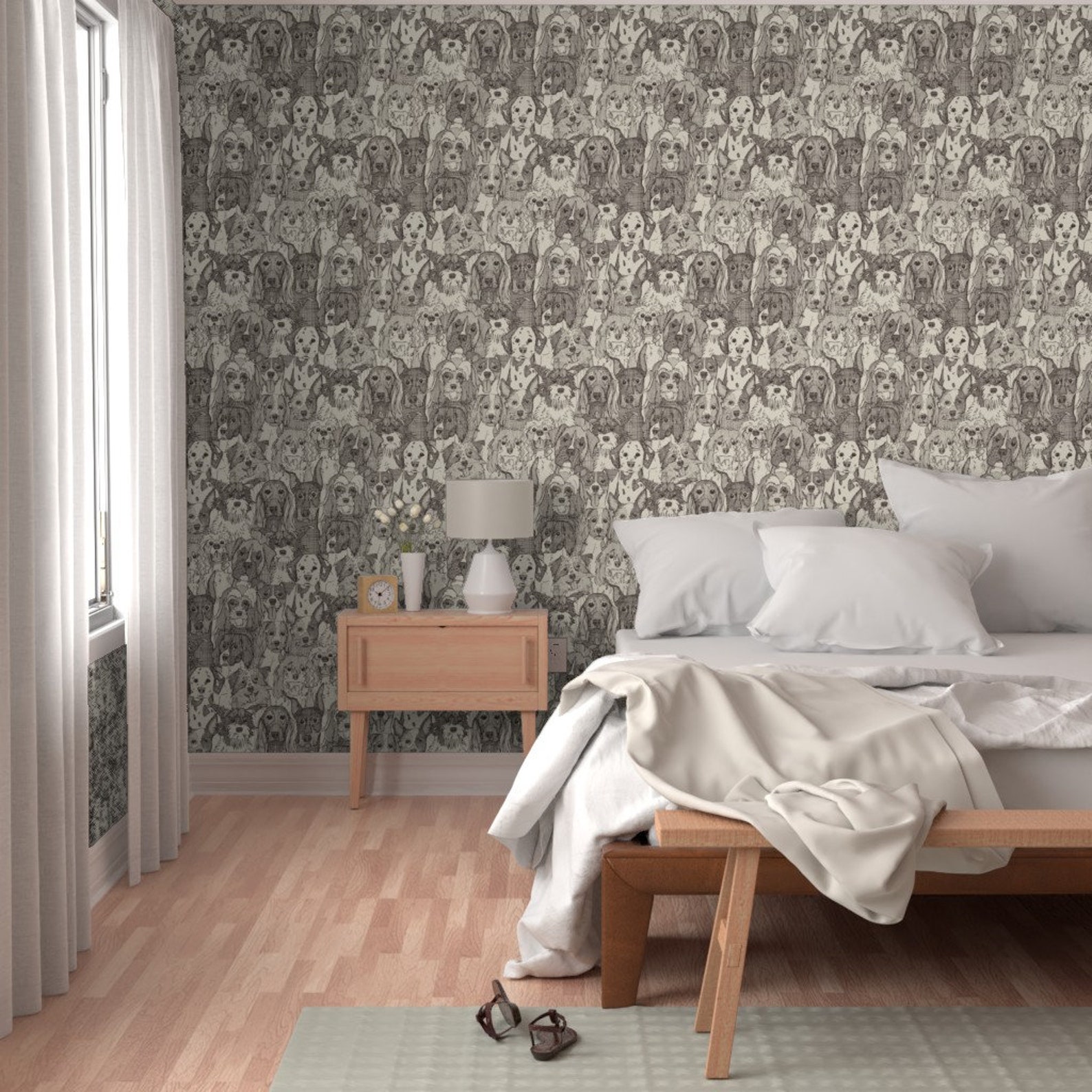 Neutral Dogs Non-pasted Wallpaper Dog Doodle Brown Beige Cream Dog ...