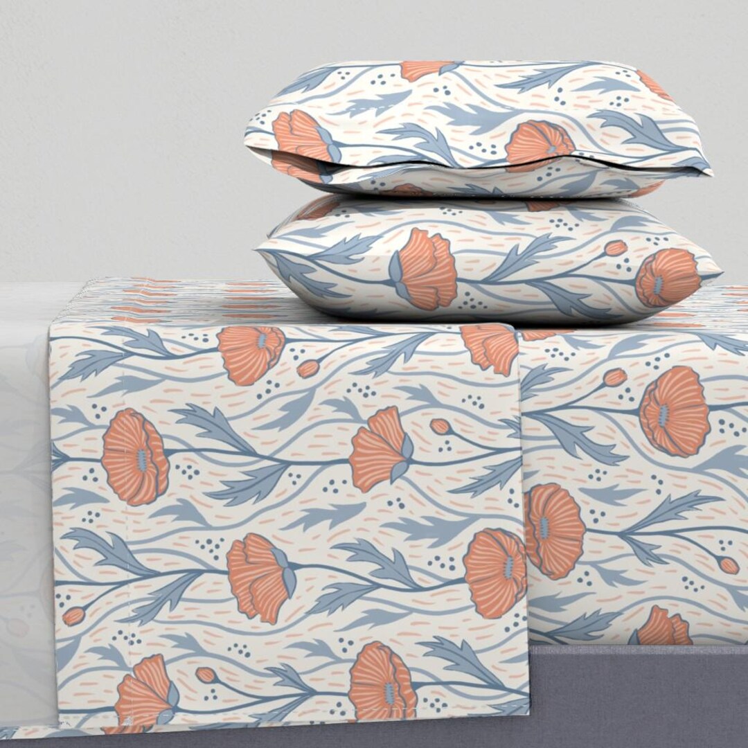 Soft Pastel Floral Sheets - Painted Poppy by Lu_repeating - Coral ...