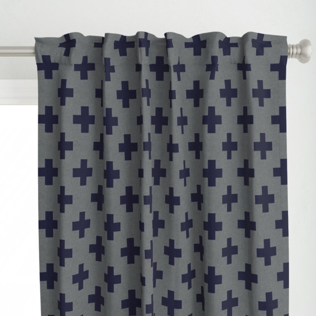 Swiss Cross Curtain Panel - Geometric Navy Plus Sign Nursery Tribal ...