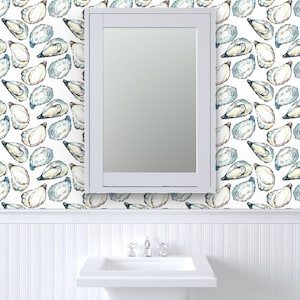Coastal Watercolor Non-pasted Wallpaper Oyster Shells Large Scale ...