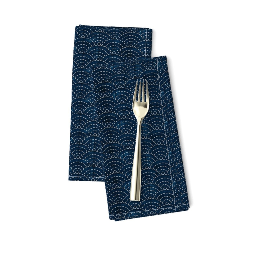 Japanese Dinner Napkins set of 2 Sashiko Seikaiha Ocean Waves by Bonnie ...