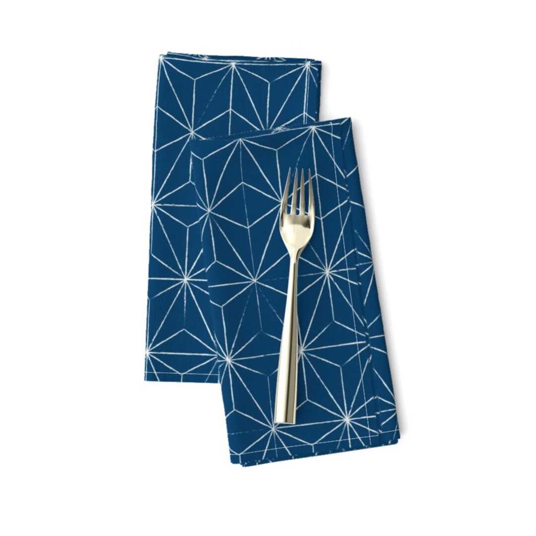 White Dinner Napkins Set of 2 - Blue Star Geometric Japanese Design ...