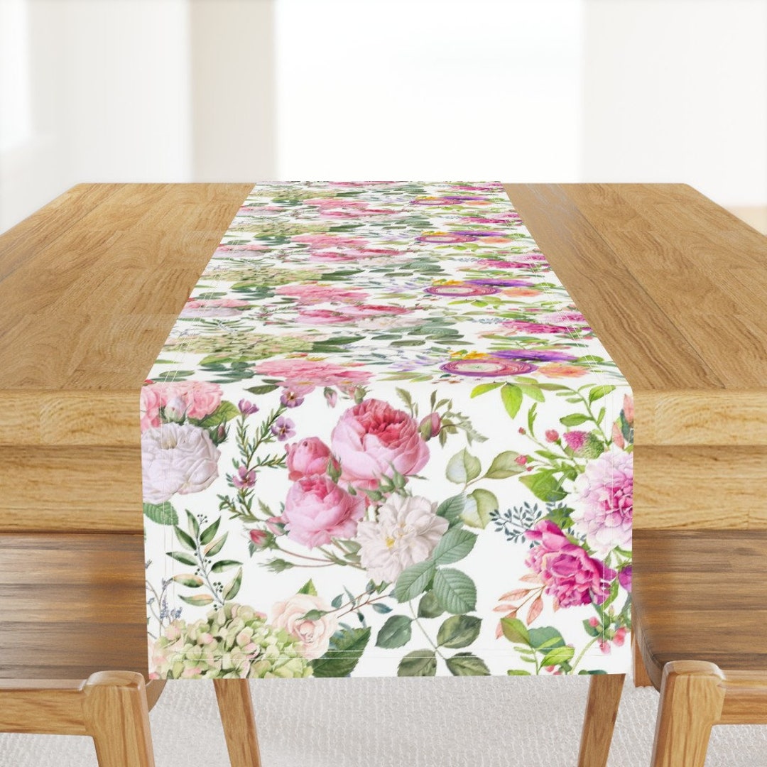 Cottagecore Rose Table Runner - Rose on White by Susie_b_designs ...