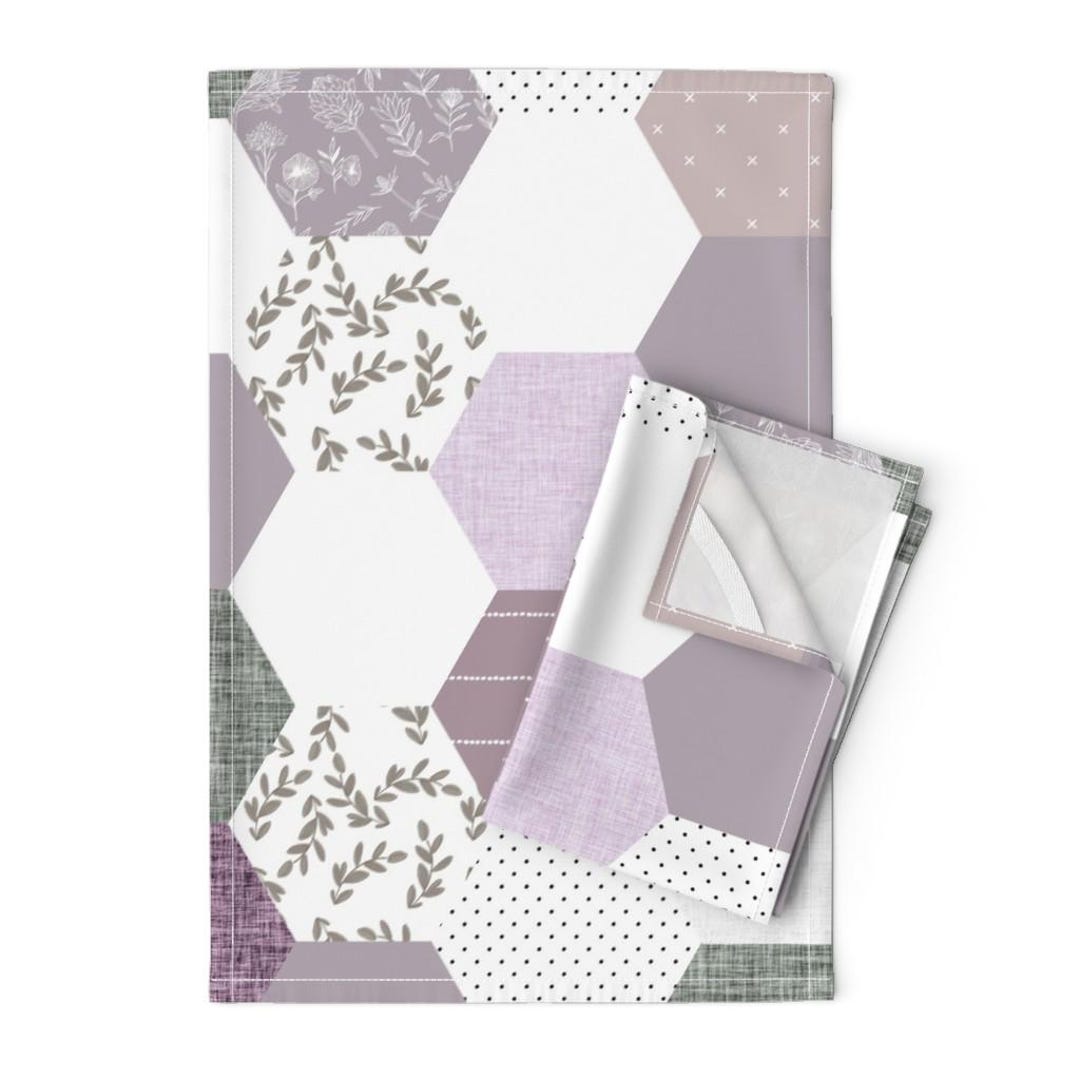 Purple Tea Towels set of 2 Hexagon Cheater Quilt by Ivieclothco Quilt ...