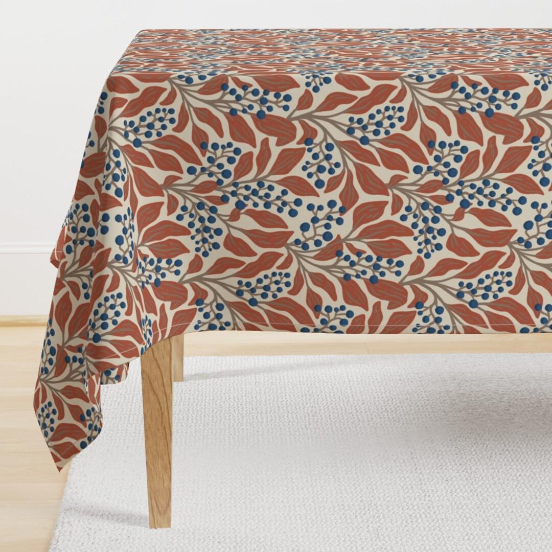 Orange Botanical Tablecloth - Autumn Berry by New_branch_studio - Cream ...