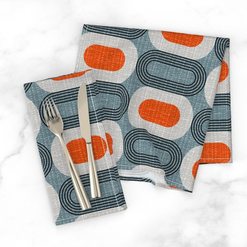 Retro Dinner Napkins Set of 2 Tweedy Mid Century Ovals | Etsy