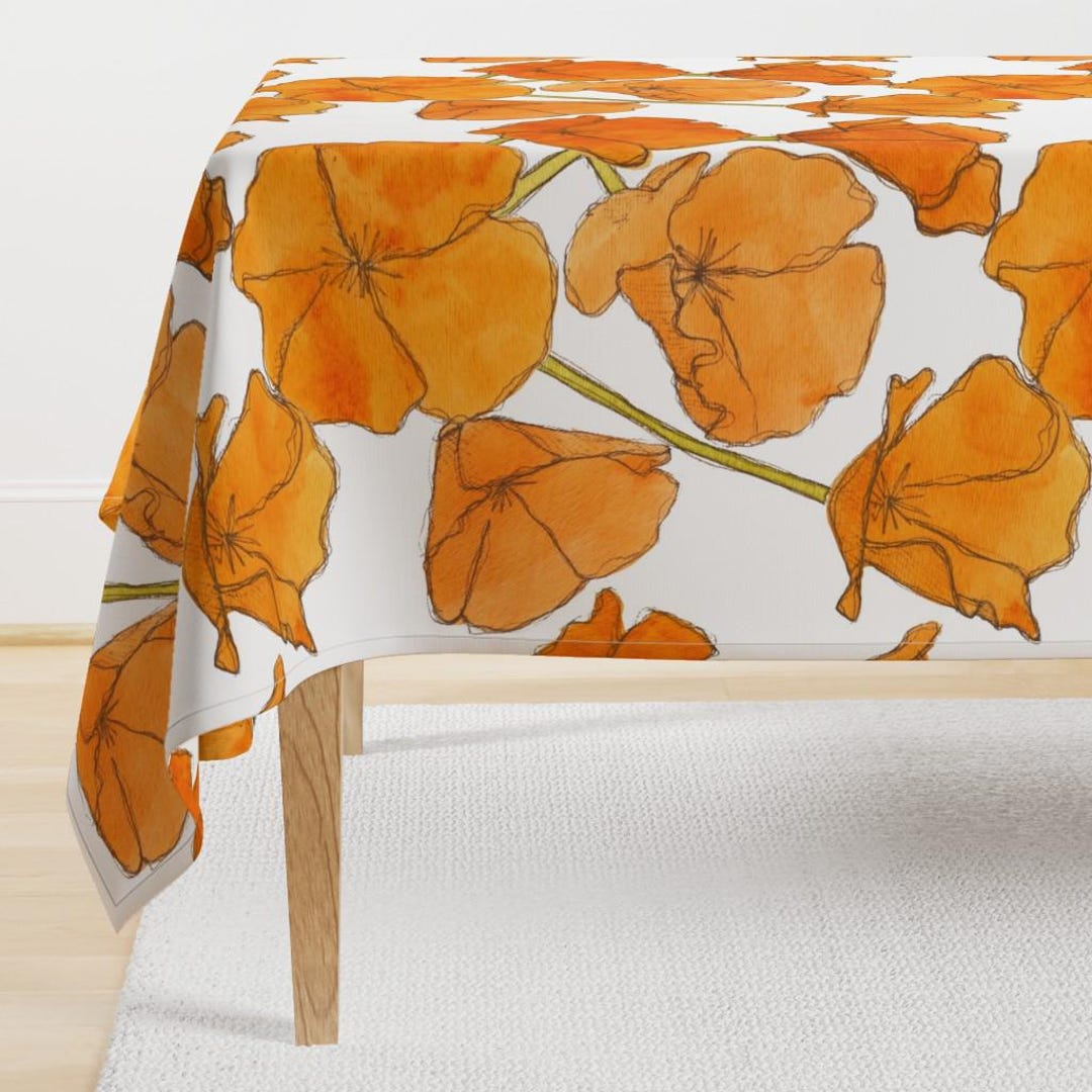 California Poppy Tablecloth - Poppy Large Scale by Studiodena ...
