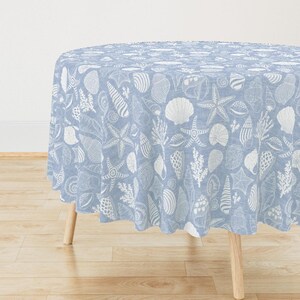 Nautical Seashell Tablecloth - Coastal Treasures by Kimsa - Coral ...