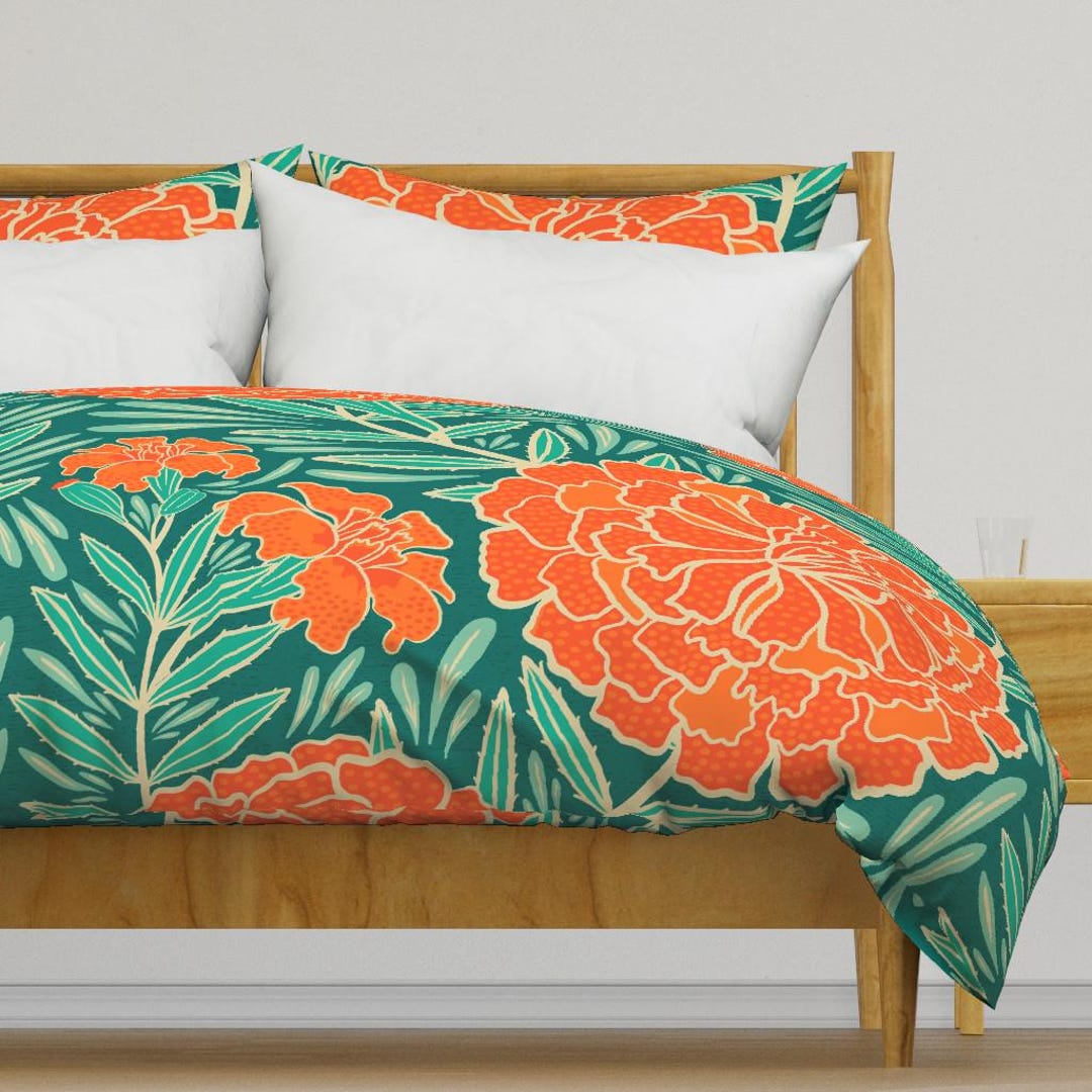 Green Bedding - Marigold Garden by Gargipanwar - Floral Orange Garden ...
