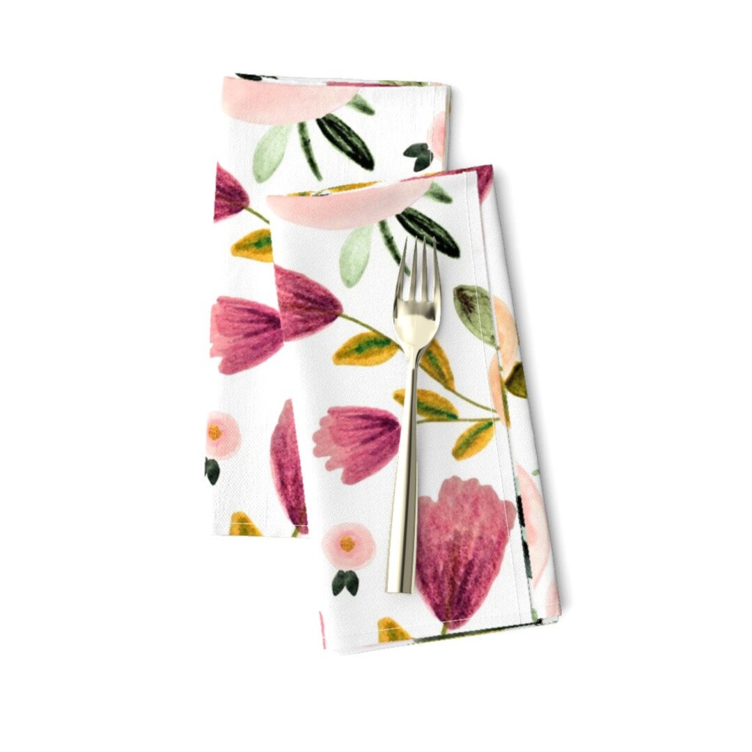 Pink Dinner Napkins set of 2 Secret Garden in White - Etsy