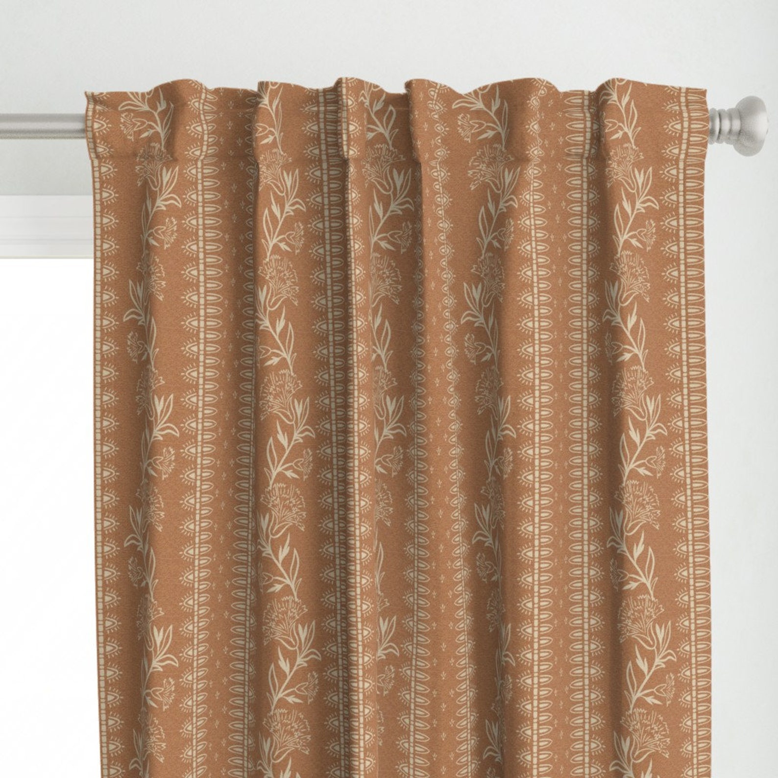 Block Print Curtain Panel - Indian Floral Border Print Traditional ...