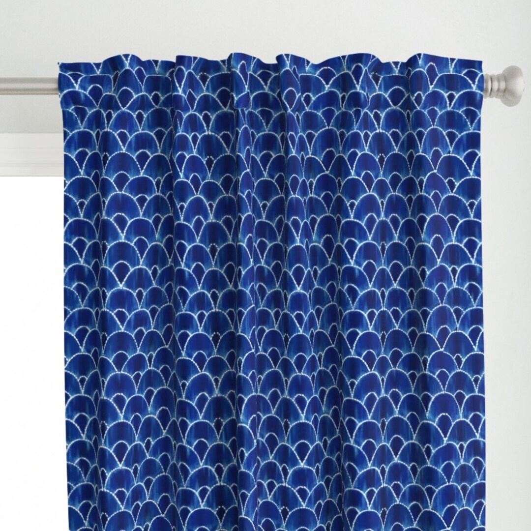Indigo Scallops Curtain Panel Scalloped Shibori by J9design - Etsy