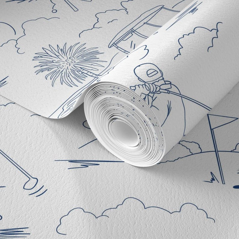 Preppy Non-pasted Wallpaper Golfer Modern Toile Whimsical - Golf Heaven ...