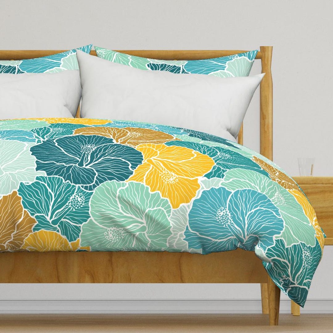 Bold Floral Bedding - Hibiscus Blue Xl by Studio_plume - Botanical ...
