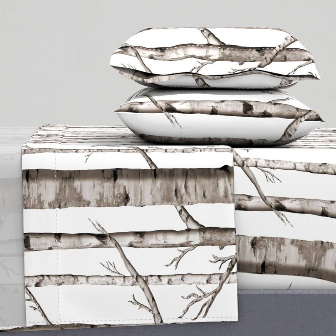 Woodland Forest Sheets Birch Forest on White by Willowlanetextiles ...