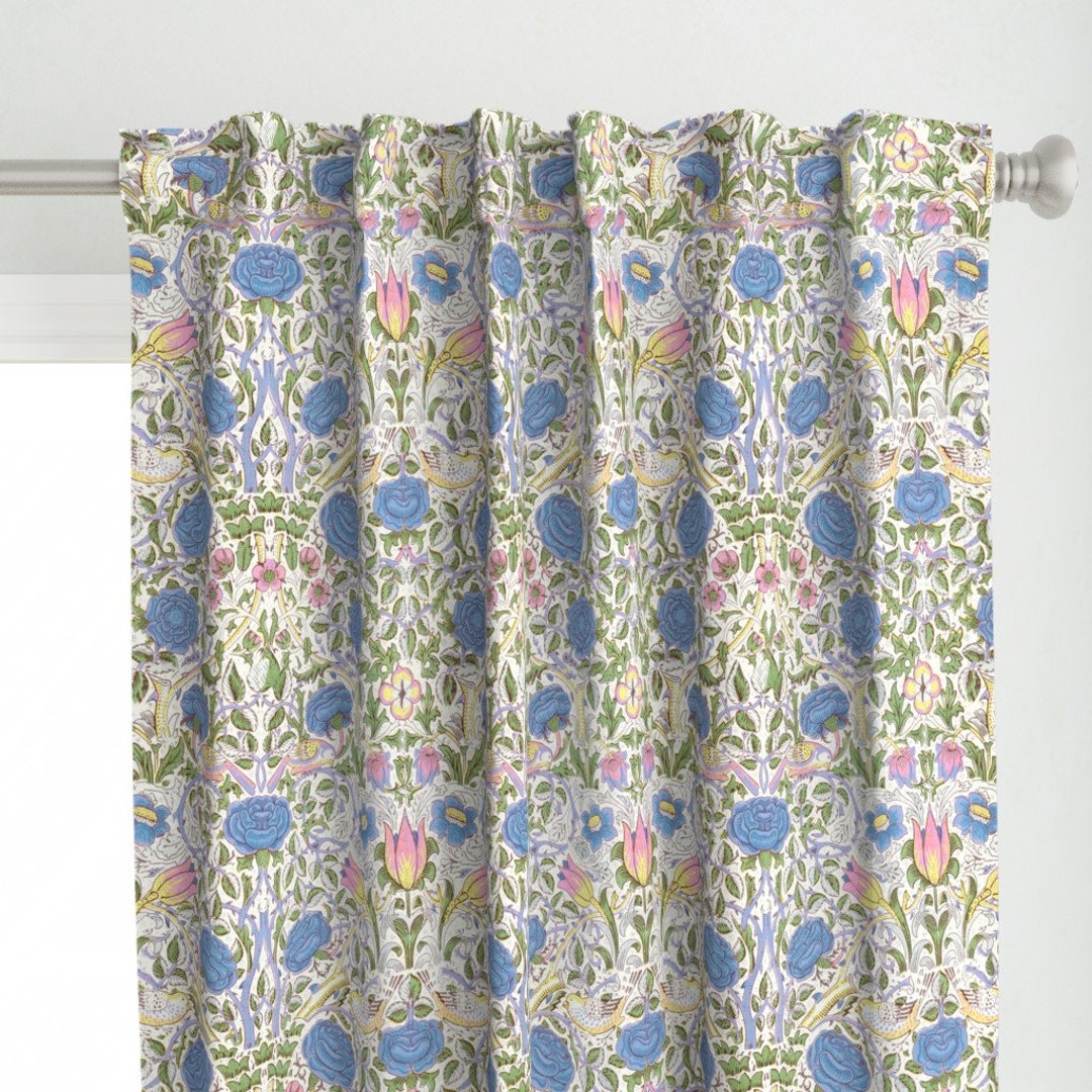 Arts and Crafts Curtain Panel - Rose Finch Blue by Etienne - William ...