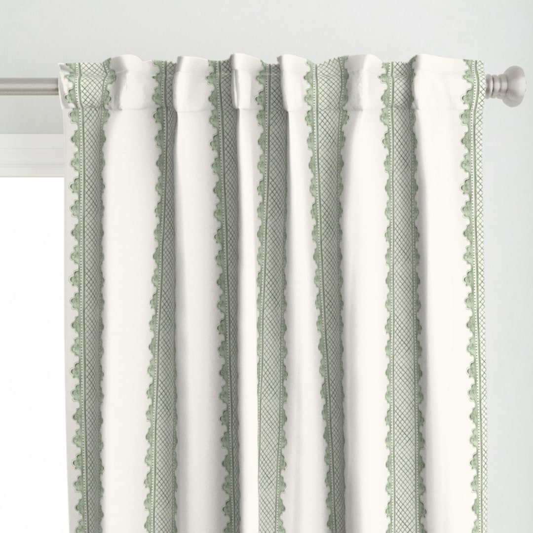 Sage Green Stripe Curtain Panel - Traditional Classic Trompe Loiel ...
