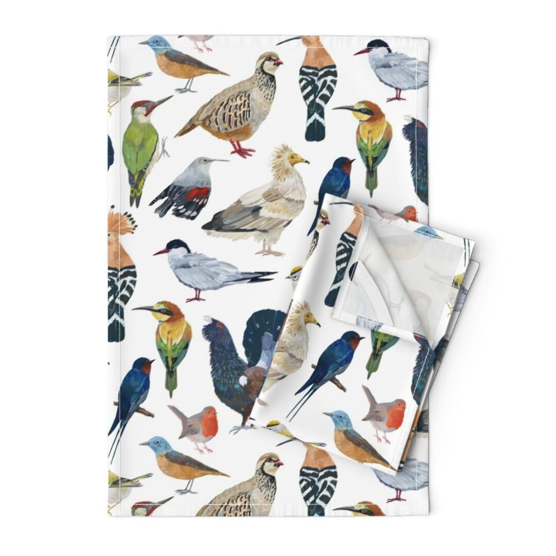 Bird Watching Tea Towels Set of 2 - Woodpecker Swallow Robin Partridge ...