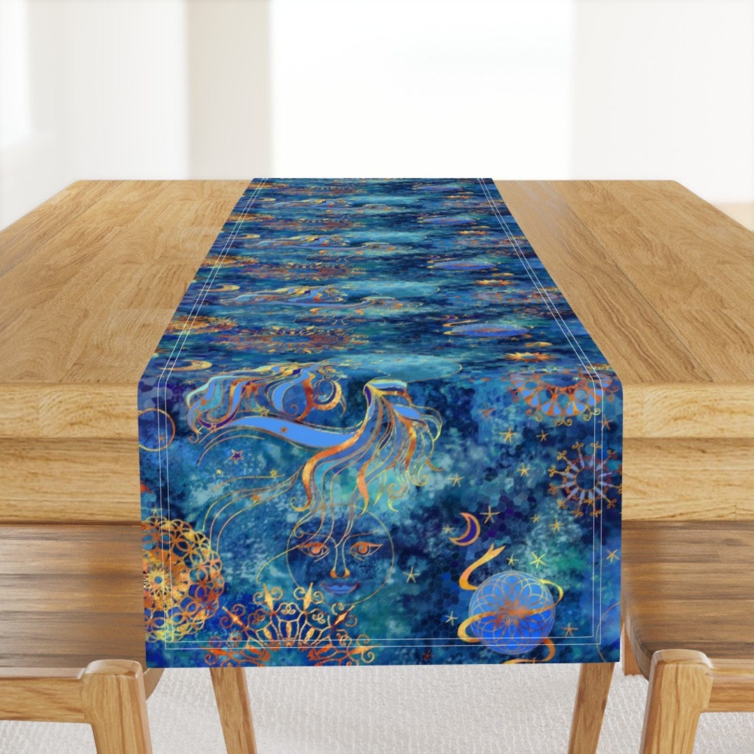 Celestial Watercolor Table Runner - Blue Moon by Designed_by_debby ...