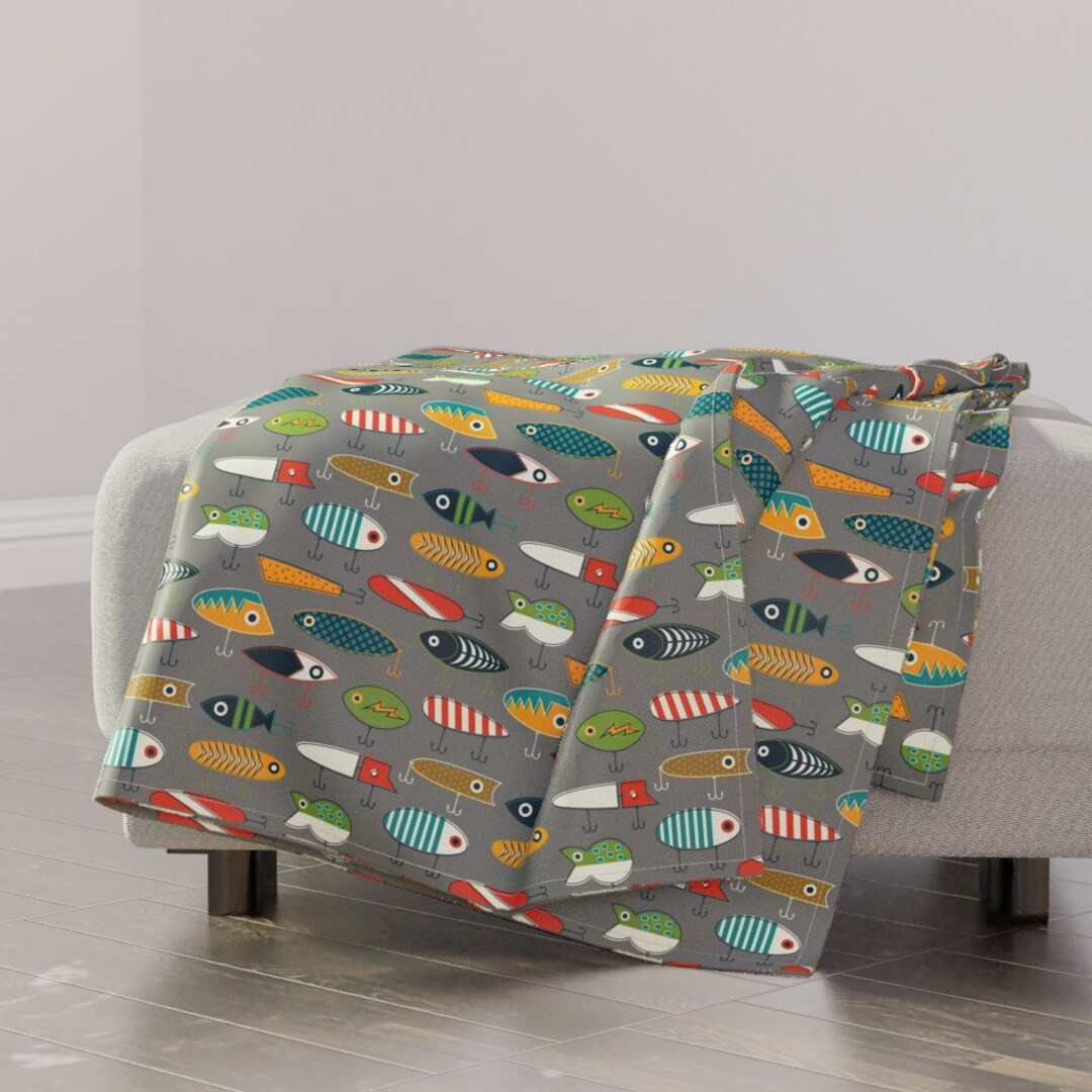 Fish Throw Blanket Hooked up Gray by Katerhees Gray - Etsy