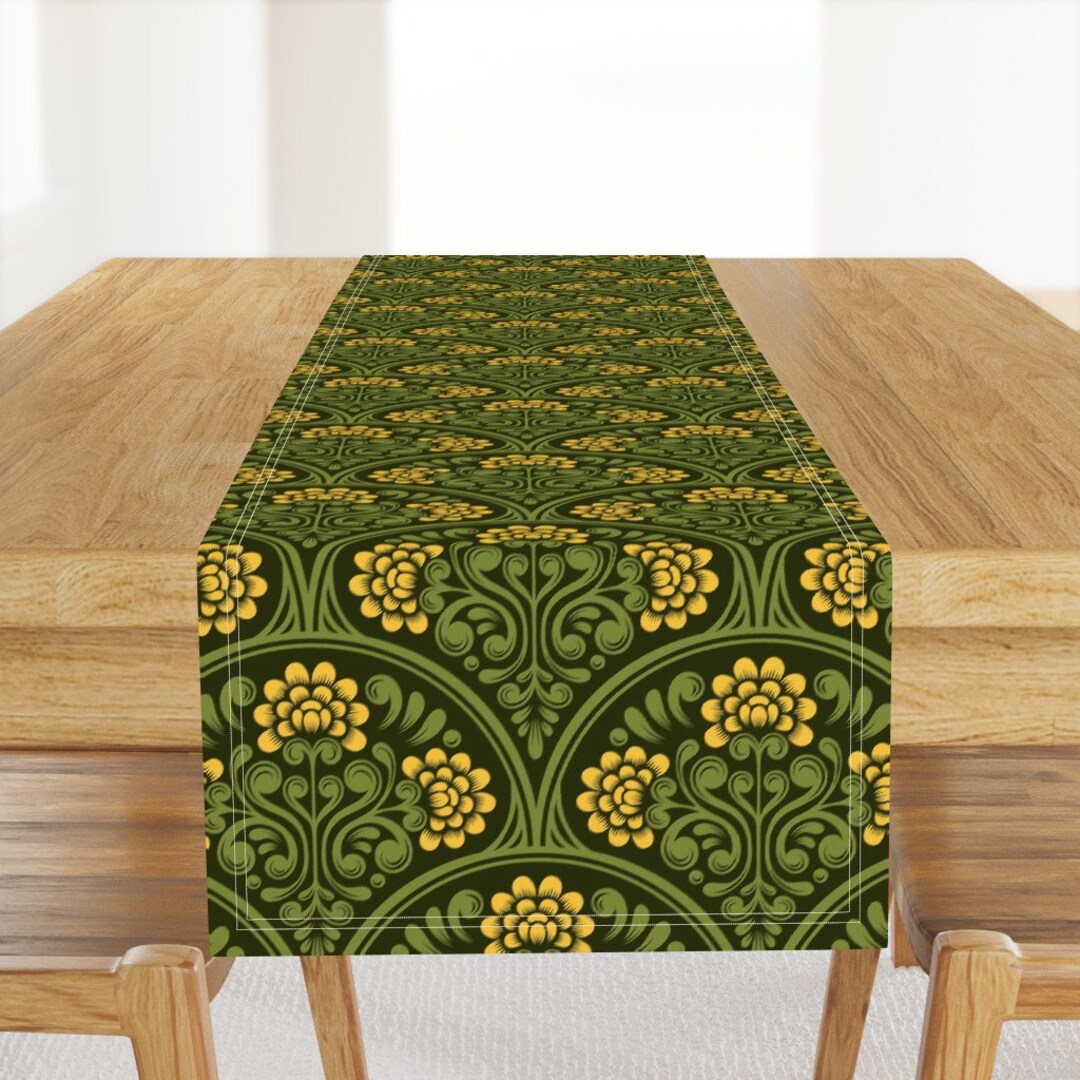 Antique Gold Floral Table Runner Baroque Damask Floral by Roucoucou ...