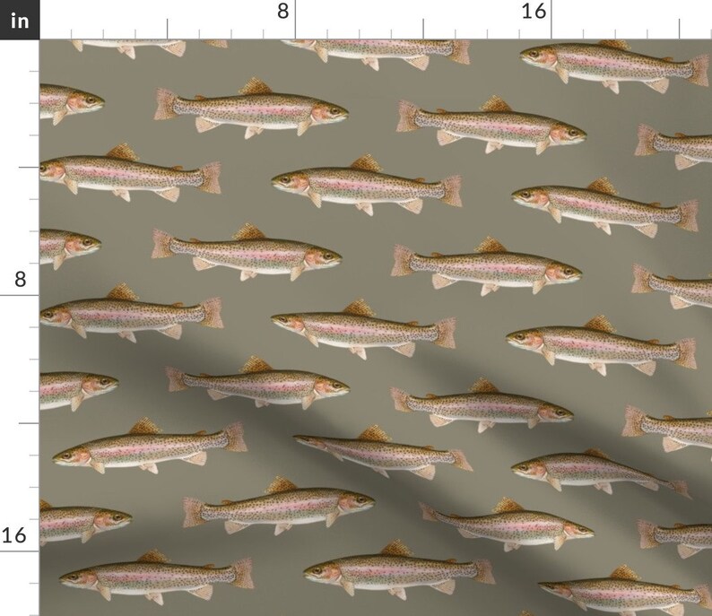 Fly Fishing Table Runner Rainbow Trout on Pewter Grey by - Etsy