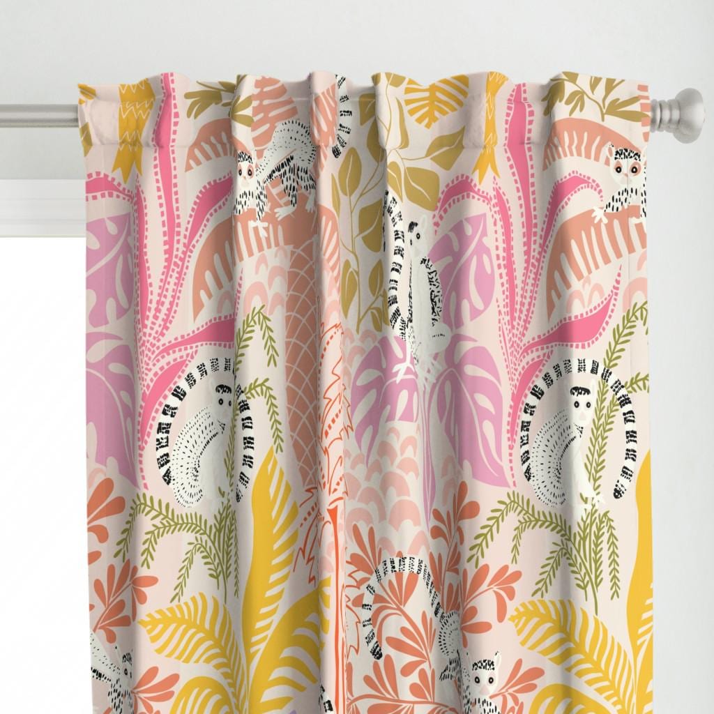 Whimsical Curtain Panel - Jungle Safari Zoo Animals Lemur Monkey ...