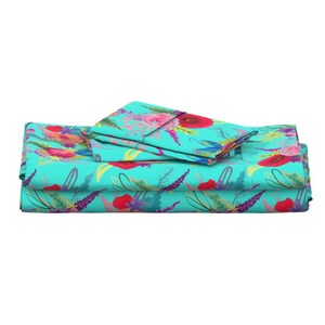 Floral Sheets Summer in Turks Turquoise by Theartwerks - Etsy